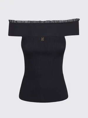 Elisabetta Franchi Off-the-shoulder Ribbed Knit Top With Metal Logo