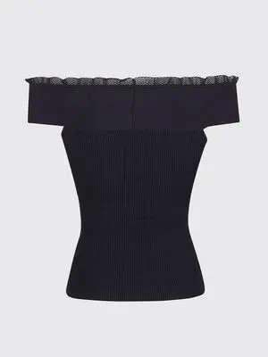 Elisabetta Franchi Off-the-shoulder Ribbed Knit Top With Metal Logo