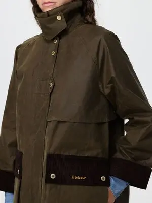 Barbour Kirklees Long Waxed Cotton Jacket With Corduroy Collar