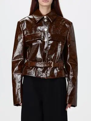 Sportmax Short Coated Cotton Patent-effect Jacket With Belt