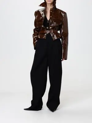 Sportmax Short Coated Cotton Patent-effect Jacket With Belt