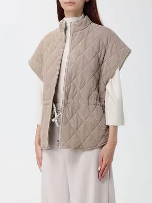 Fabiana Filippi Quilted Suede Gilet With High Neck And Drawstring