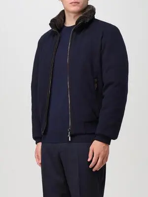 MOORER Bellati Wool And Cashmere Bomber Jacket With Fur Collar - Blue
