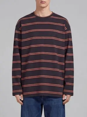 JIL SANDER Striped Cotton Long-sleeved T-shirt With Dropped Shoulders