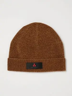 Peuterey Technical Fabric Beanie With Cuff And Logo Application - Camel