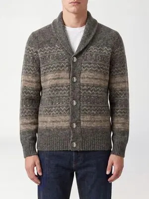 Brunello Cucinelli Striped Shawl Collar Alpaca Wool Blend Cardigan - Grey