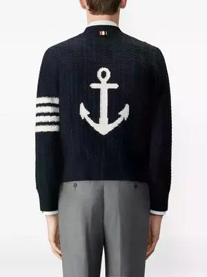 Thom Browne Merino-wool 4-bar Intarsia Anchor Cardigan