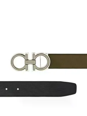 FERRAGAMO Reversible And Adjustable Gancini Belt - Green
