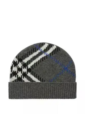 Burberry Check Cashmere-blend Beanie - Grey