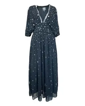 ANY OLD IRON Black / Silver Sequin Shining Star Black Caftan Dress