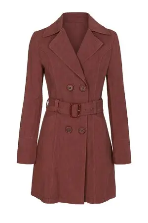 CONQUISTA Double-breasted Belted Trench Jacket In Washed Lyocell