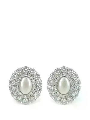 SELF-PORTRAIT Crystal-embellished Oval Earrings - Silver