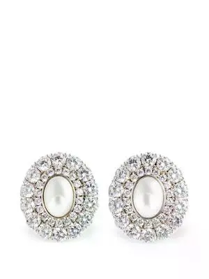 SELF-PORTRAIT Crystal-embellished Oval Earrings - Silver