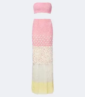 LA FUORI Sunrise Fringe Cascade Top And Maxi Skirt Set - Multicoloured