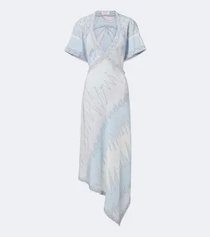 Emilio Pucci Labirinto Asymmetric Silk Crepe De Chine Midi Dress - Blue