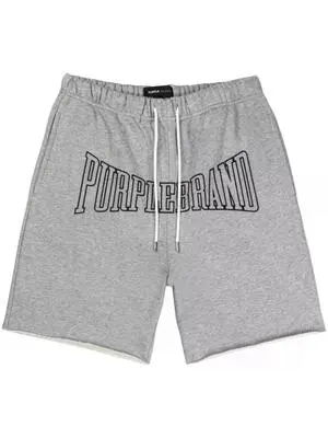 PURPLE BRAND Logo-print Raw-hem Cotton Shorts - Grey