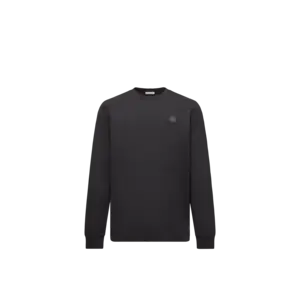 Moncler Leather Logo Long Sleeve Cotton T-shirt - Black