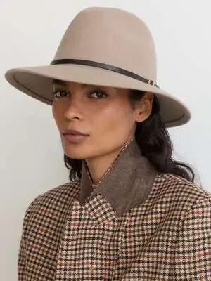 REISS Wool-felt Leather-band Fedora Hat - Grey