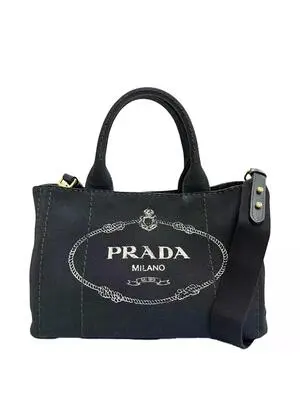 Prada 2013-2026 Small Canvas Canapa Logo Tote Satchel - Black