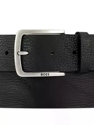 BOSS Grained Leather Belt With Silver-tone Buckle - Black