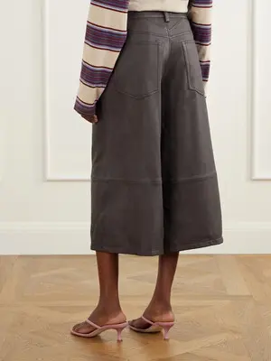 Staud Hunter Cropped Leather Wide-leg Pants