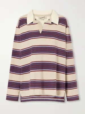 SANDERLAK Striped Cotton-jersey Polo Shirt