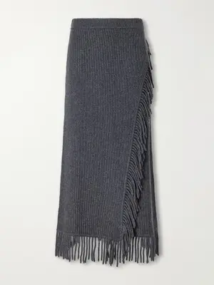 Simkhai Casey Draped Wool And Cashmere-blend Skirt - Gray