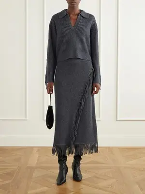 Simkhai Casey Draped Wool And Cashmere-blend Skirt - Gray
