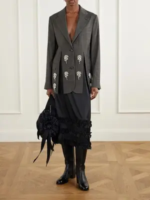 Simone Rocha Embellished Prince Of Wales Stretch-wool Blazer - Gray
