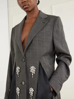 Simone Rocha Embellished Prince Of Wales Stretch-wool Blazer - Gray