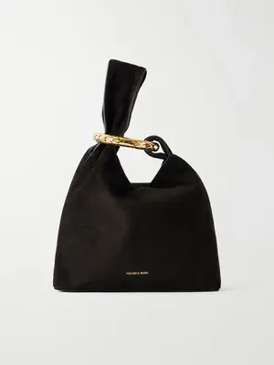 Veronica Beard Swing Embellished Suede Clutch - Black