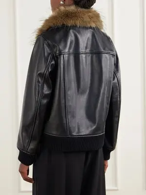 Sacai Plush-trimmed Leather Jacket