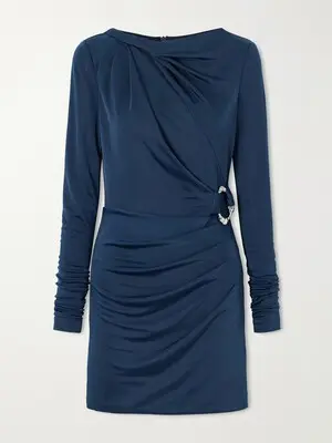 Rebecca Vallance Kiana Embellished Gathered Stretch Mini Dress - Blue