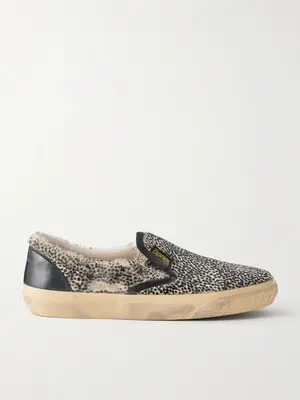 GOLDEN GOOSE Vce Penstar' Animal-print Calf Hair Slip-on Sneakers - Black