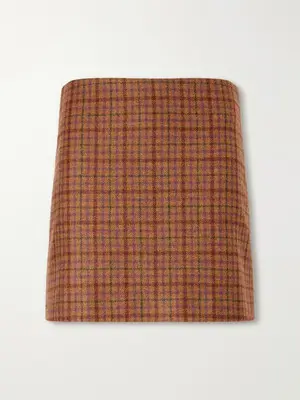 BLAZÉ MILANO Coci Checked Wool Mini Skirt