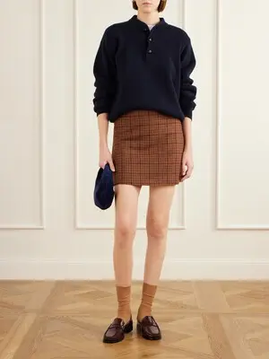 BLAZÉ MILANO Coci Checked Wool Mini Skirt