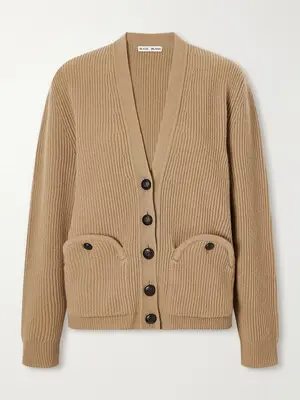 BLAZÉ MILANO Highland Uda Ribbed Wool And Cashmere-blend Cardigan - Brown