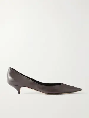 THE ROW The Row Liisa Kitten Three Leather Pumps Brown