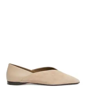 Max Mara Suede Leather-trim Ballet Flats - Beige
