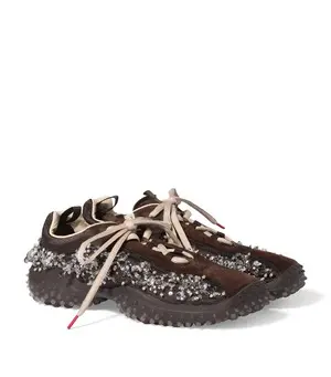 Miu Miu Suede Embellished Lace-up Sneakers