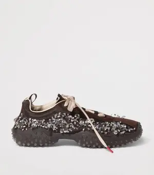 Miu Miu Suede Embellished Lace-up Sneakers