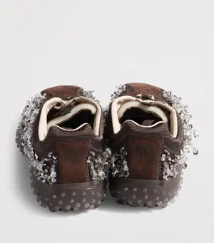 Miu Miu Suede Embellished Lace-up Sneakers
