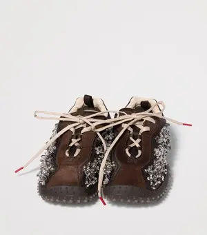 Miu Miu Suede Embellished Lace-up Sneakers