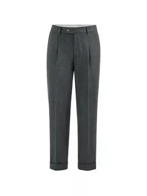 Brunello Cucinelli Virgin Wool Flannel Trousers With Pleat - Grey