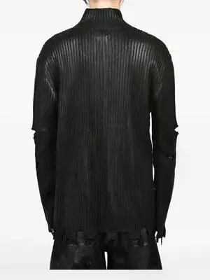 FILTH Waxed Distressed-knit Cardigan