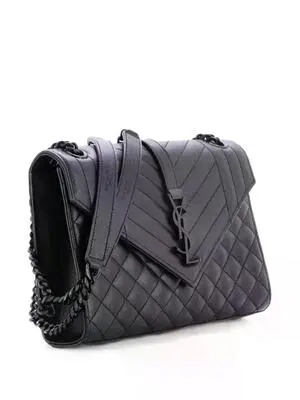 Saint Laurent Classic Monogram Envelope Satchel Mixed Matelasse Leather Medium Shoulder Bag - Black