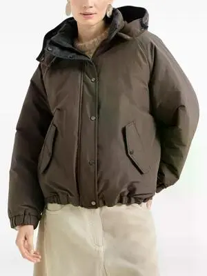 Brunello Cucinelli Techno Cotton Taffeta Outerwear Jacket With Detachable Knit Hood - Brown