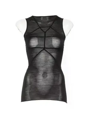 Rick Owens Sheer Panelled Top - Black