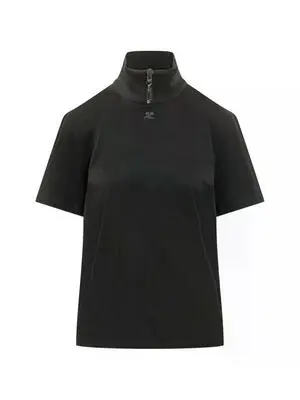 COURREGES Ribbed-collar Zip-up T-shirt - Black