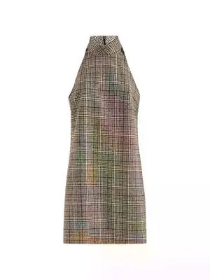 Brunello Cucinelli Checked Alpaca And Wool Dress With Monili